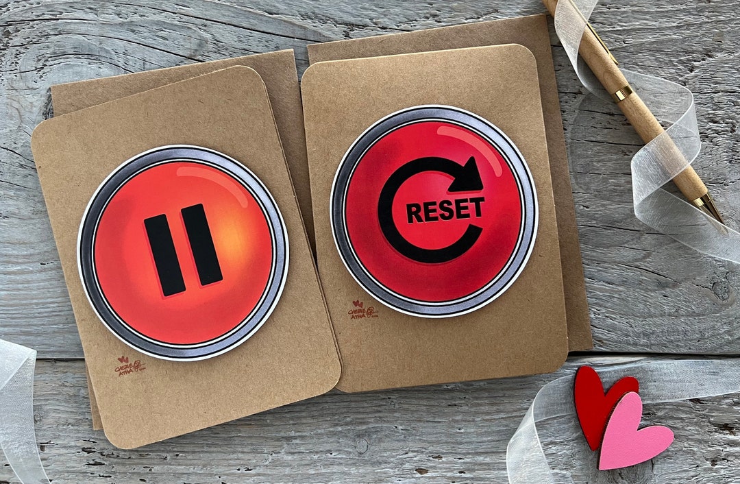 3D Pause Reset Button Note Cards: Encouragement Handmade Cards, Set of ...