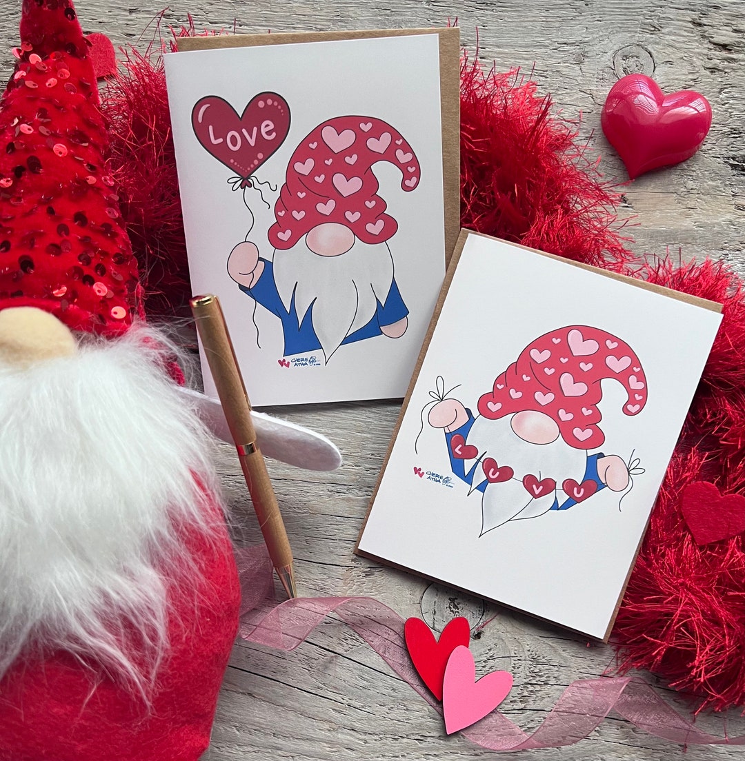 Love Gnomes Set of 2 Note Cards With Valentine Gnome Sending Love ...