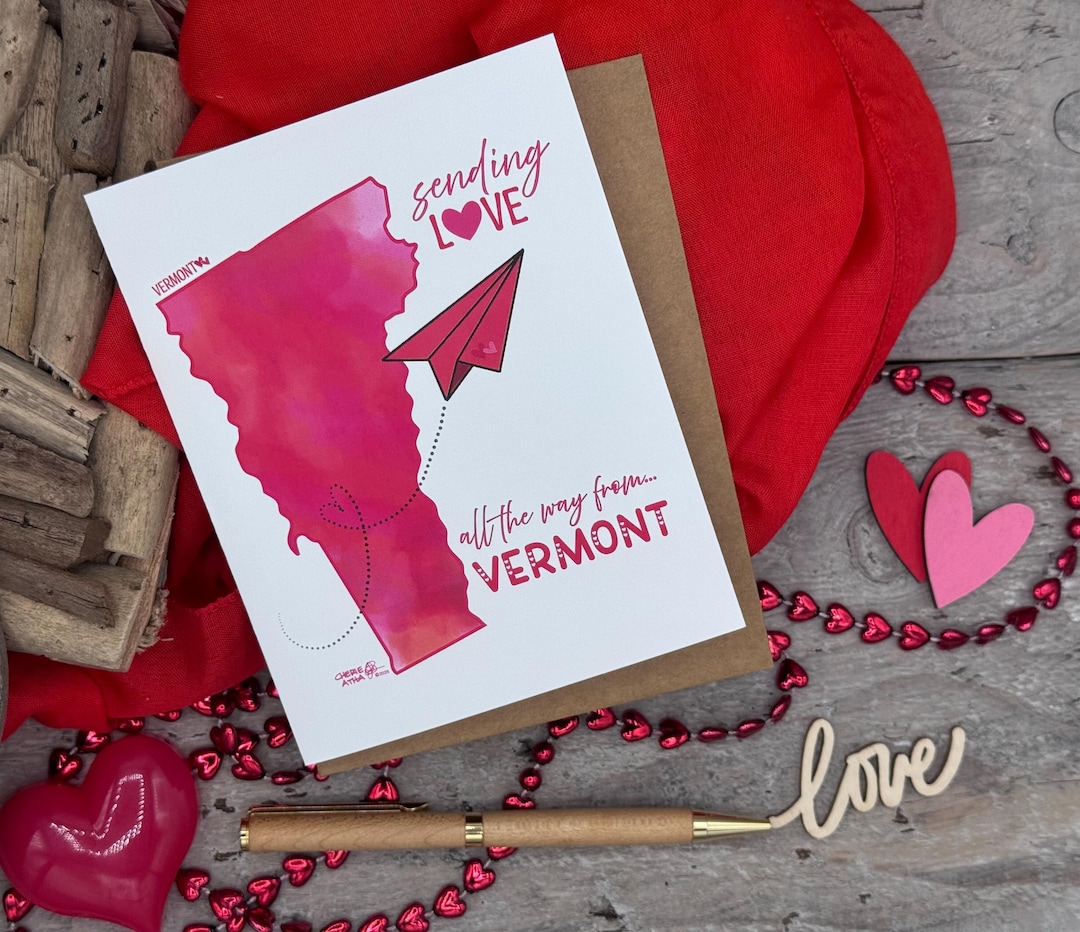 Vermont Note Card, Sending Love Paper Airplane Design, Watercolor Art ...