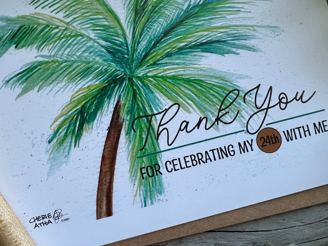 Palm Tree Personalized Birthday Year Note Cards W Env - Etsy
