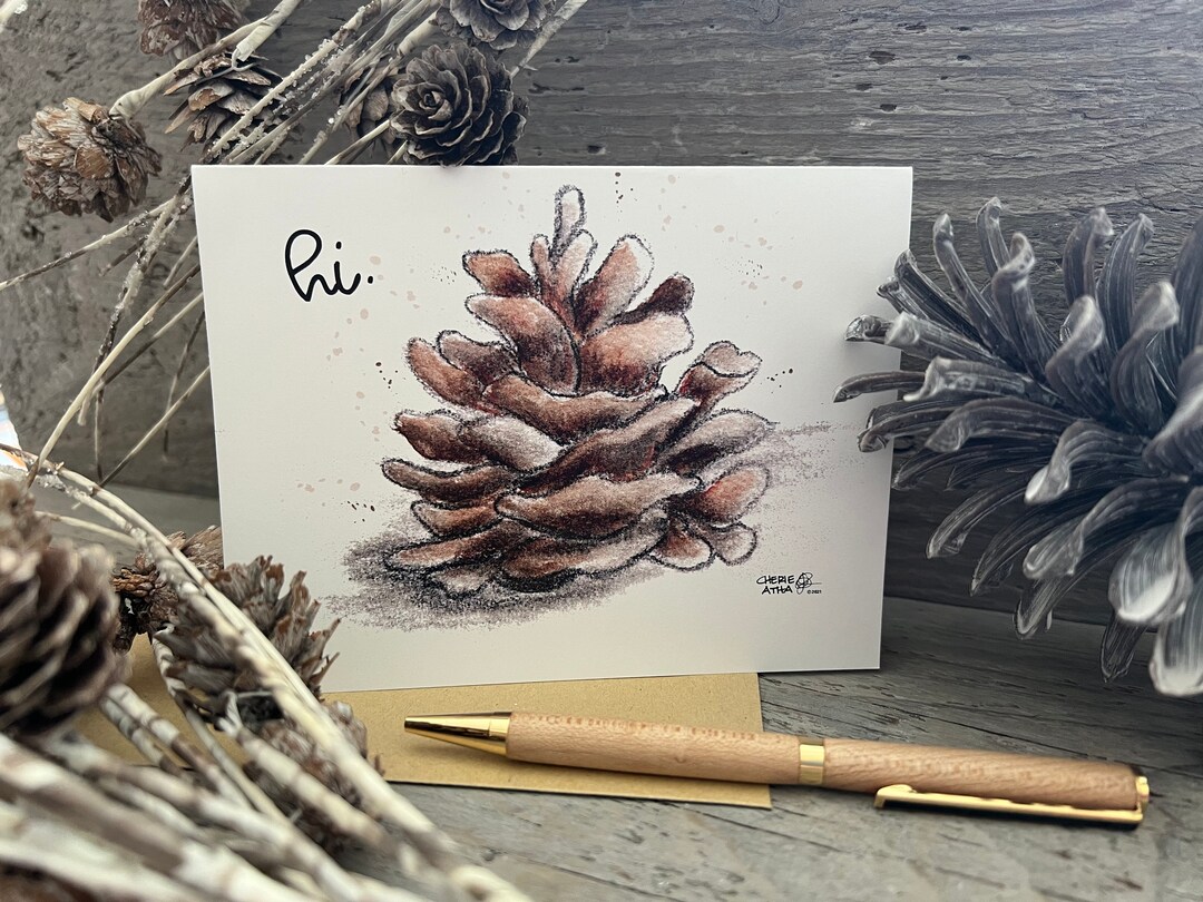 Pinecone Note Card Hi Made From Original Hand Drawn Painted Watercolor ...
