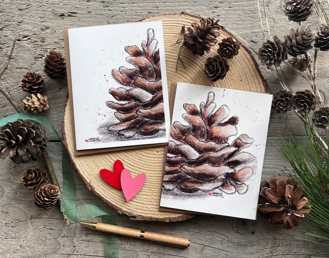 Pinecone Set of 2 Note Cards | All Occasion Stationery Made From Hand ...
