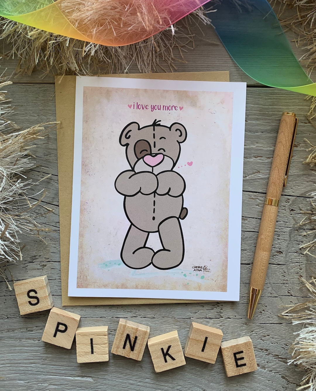 Teddy Bear Love You More Blowing Kisses Single Note Card W - Etsy