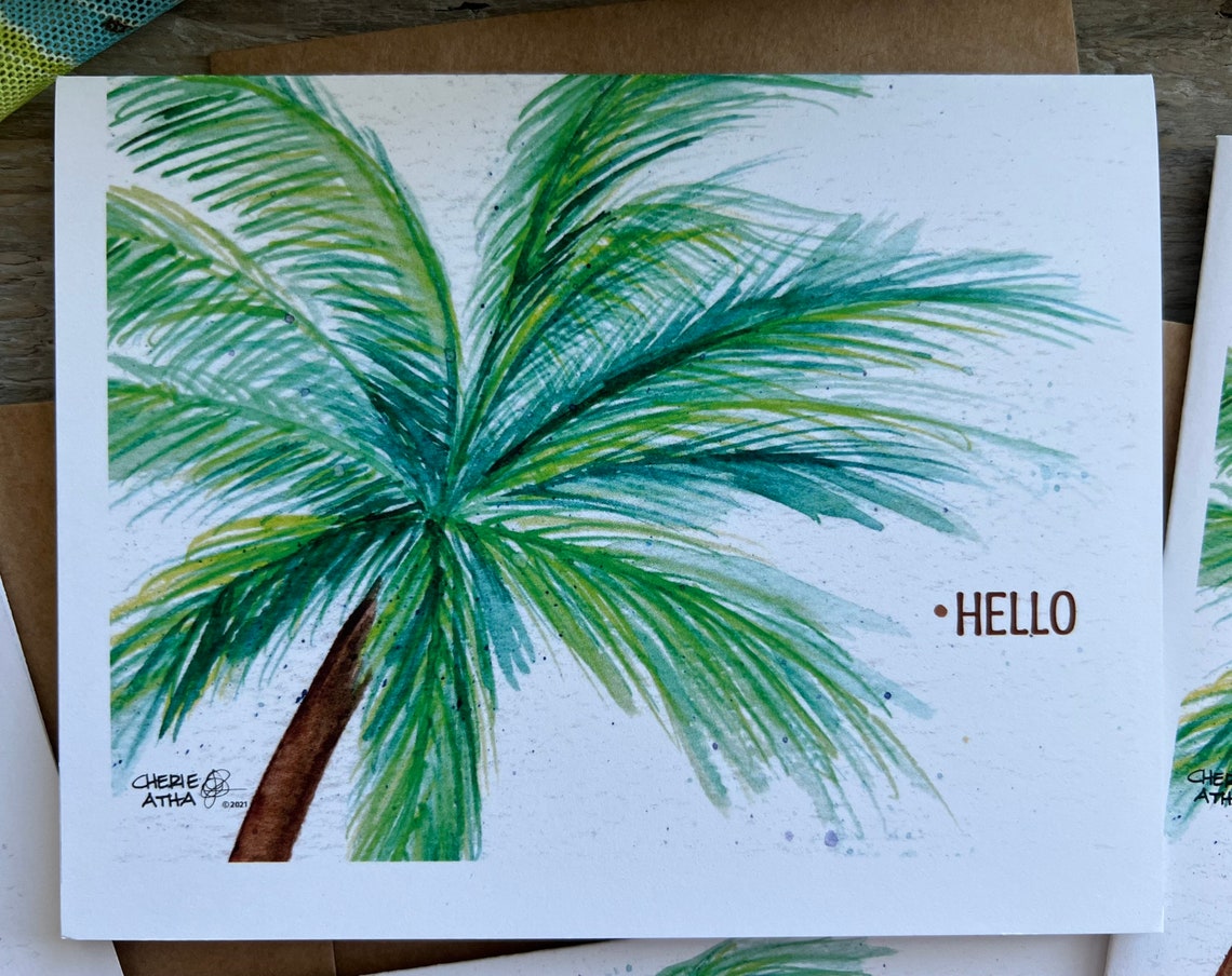 Watercolor Palm Tree Note Card Set: Summer Stationery Gift, Thank You ...