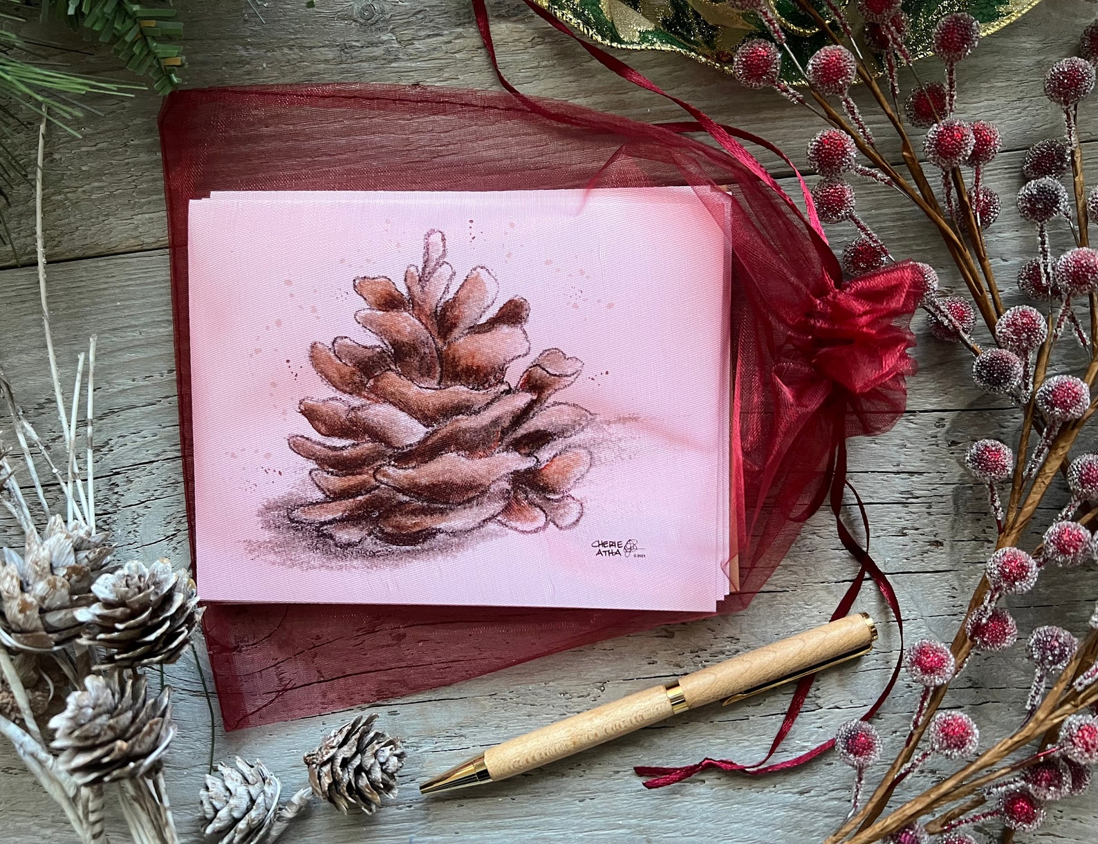 Watercolor Pinecone Note Card Set: Hand-painted Stationery - Etsy