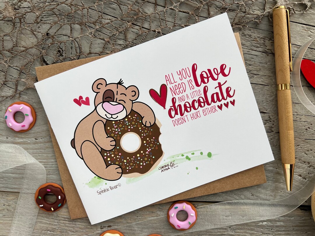Teddy Bear Note Card, Chocolate Donut, All You Need is Love ...