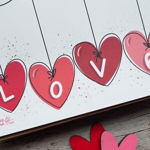 Love Note Card, Hand-drawn Made Original Artwork, Pink and Red Hearts ...