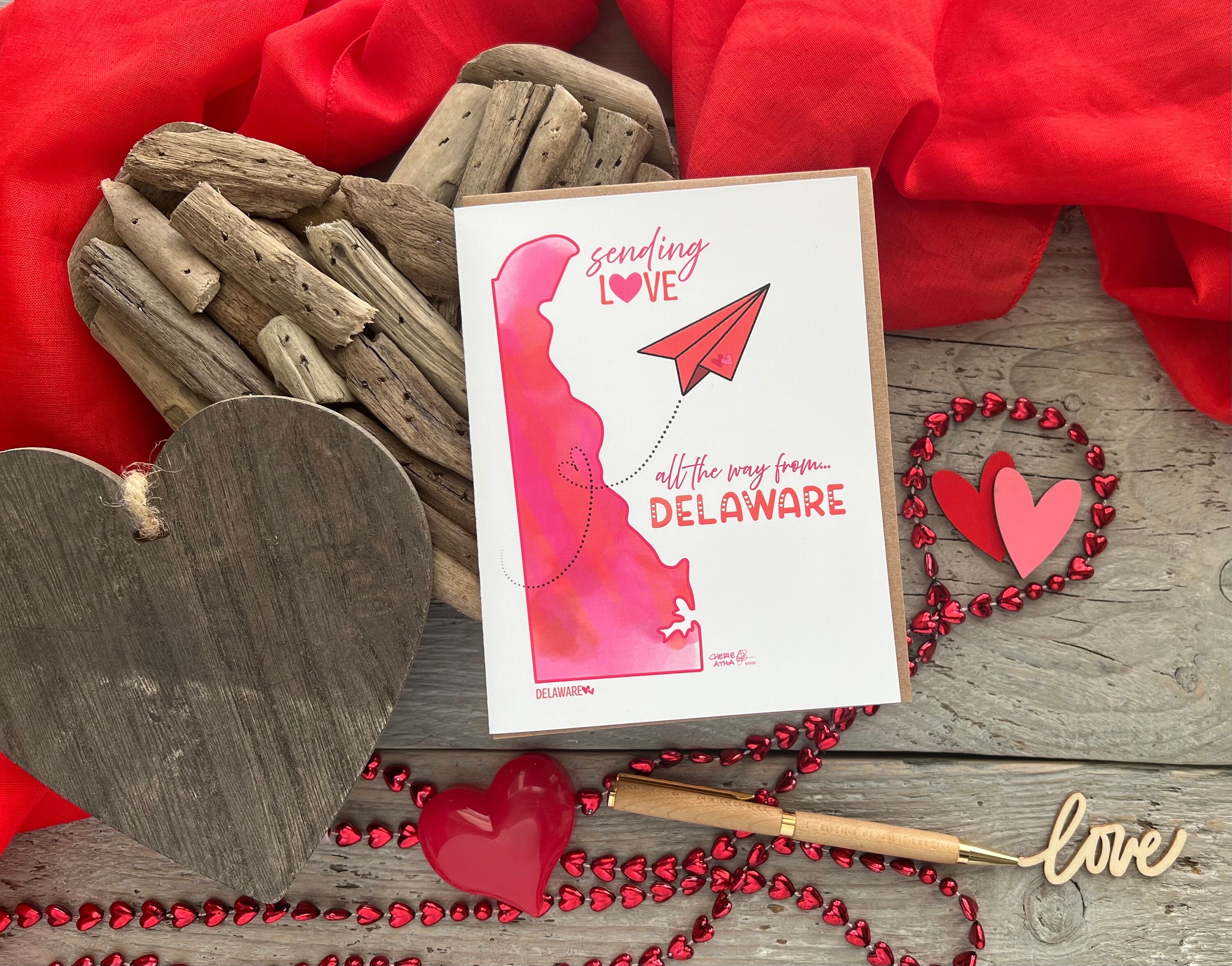 Delaware Valentines Day Note Card, Hand-drawn Made Original Art, Blank ...