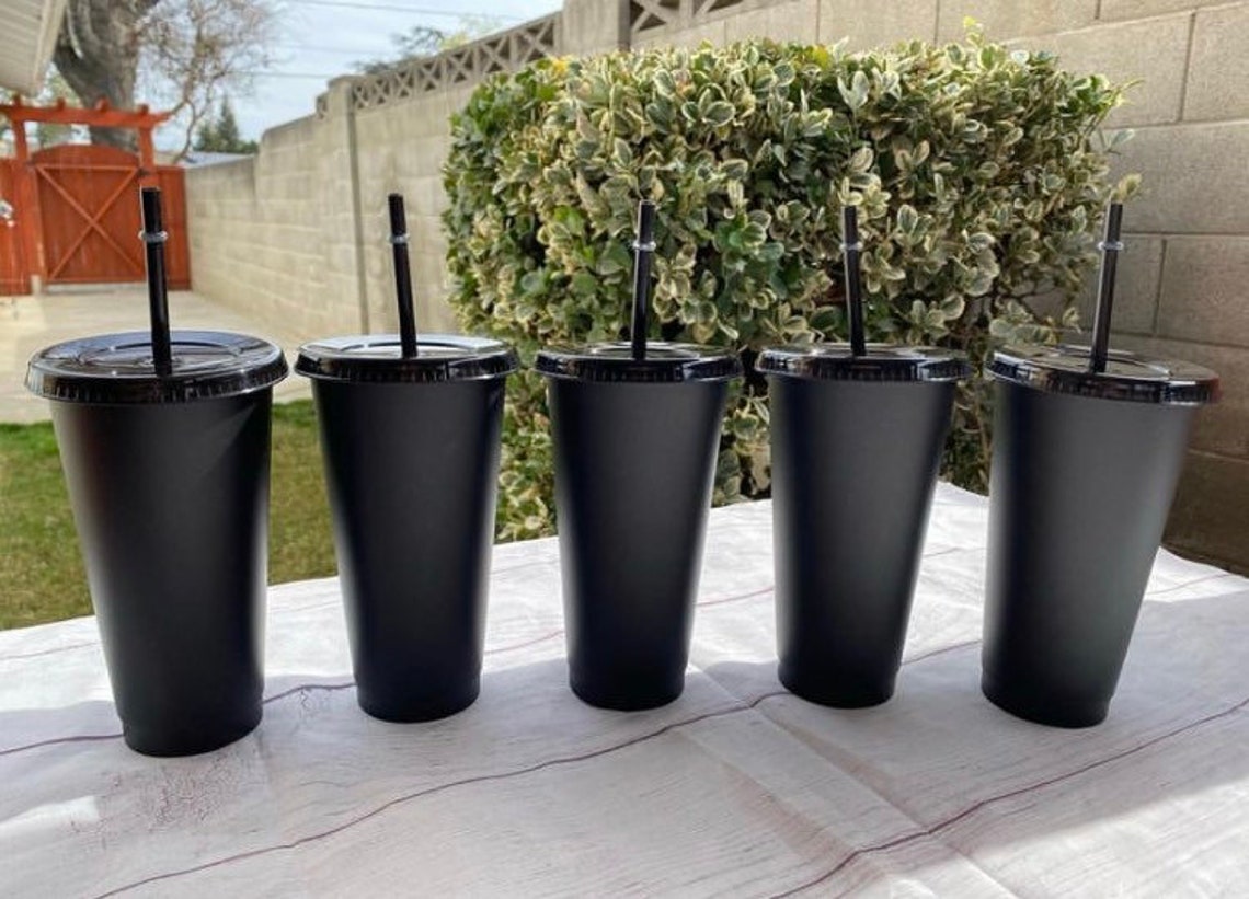 Black Cups 24oz Set of 5 Black Cold Cups Reusable Cups. | Etsy