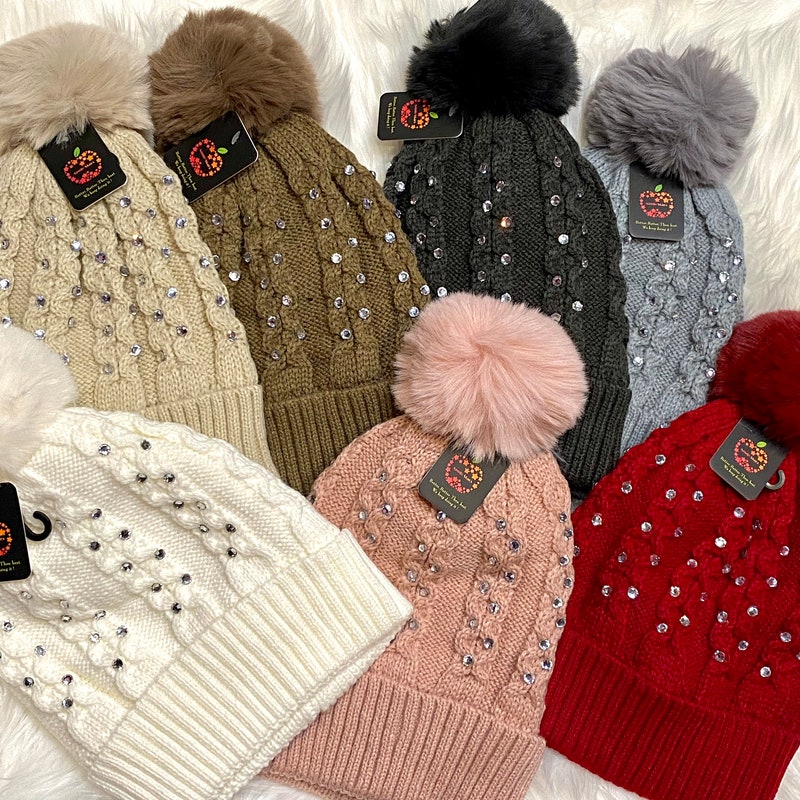 Rhinestone Beanie Hat - Etsy