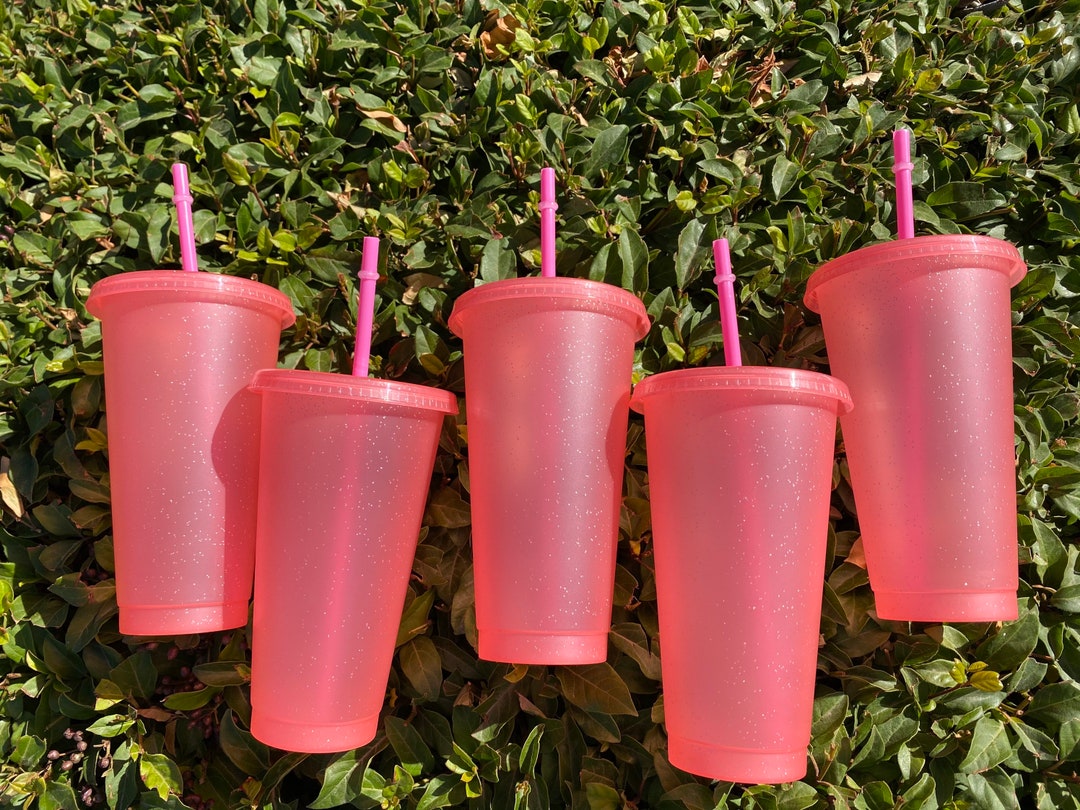 24oz Pink Glitter Cups, Cold Cups, Blanks, Reusable, Pink Glitter, Set ...