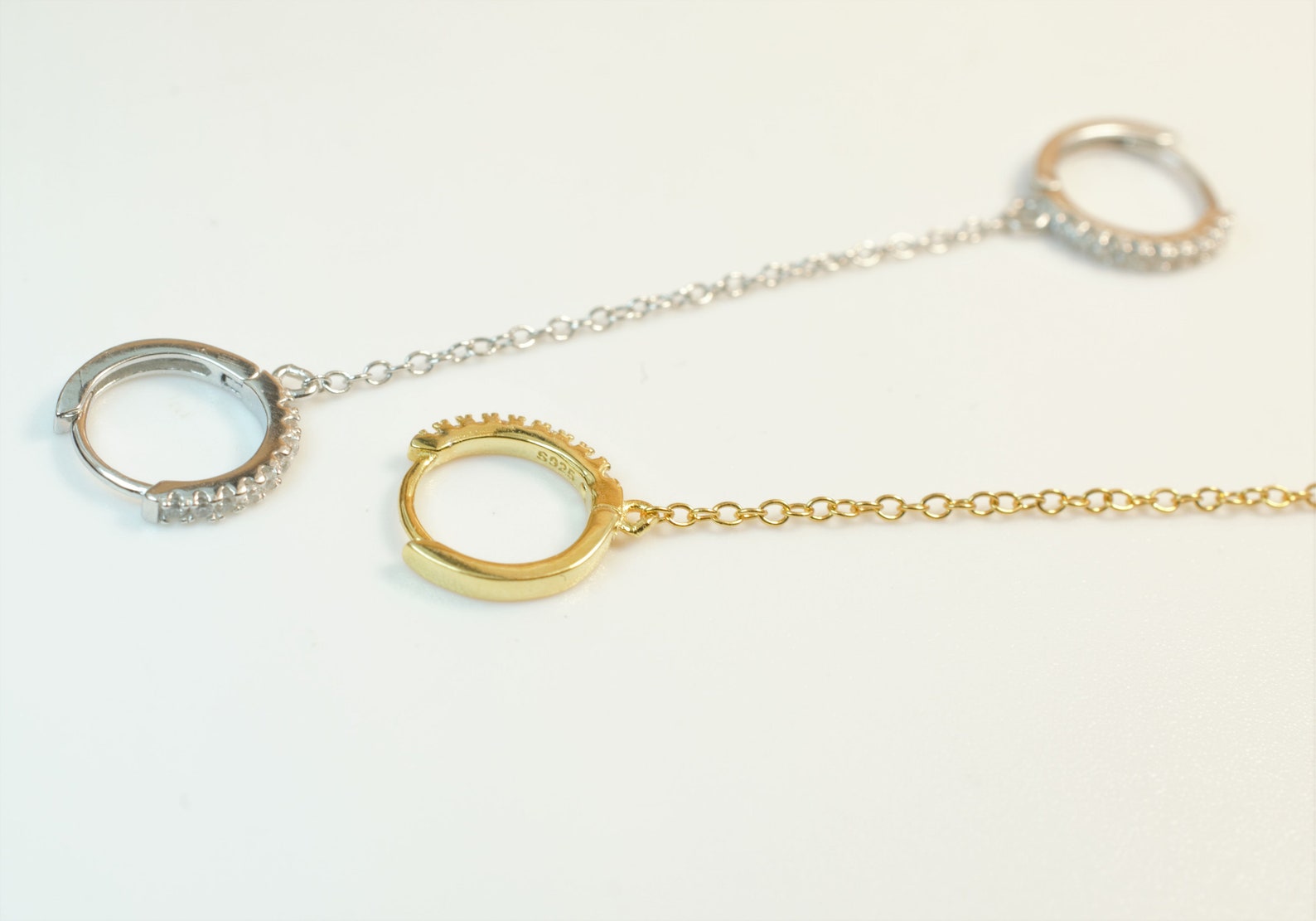 Chain Earrings Double Piercing Chain Connected Hoop Earrings - Etsy