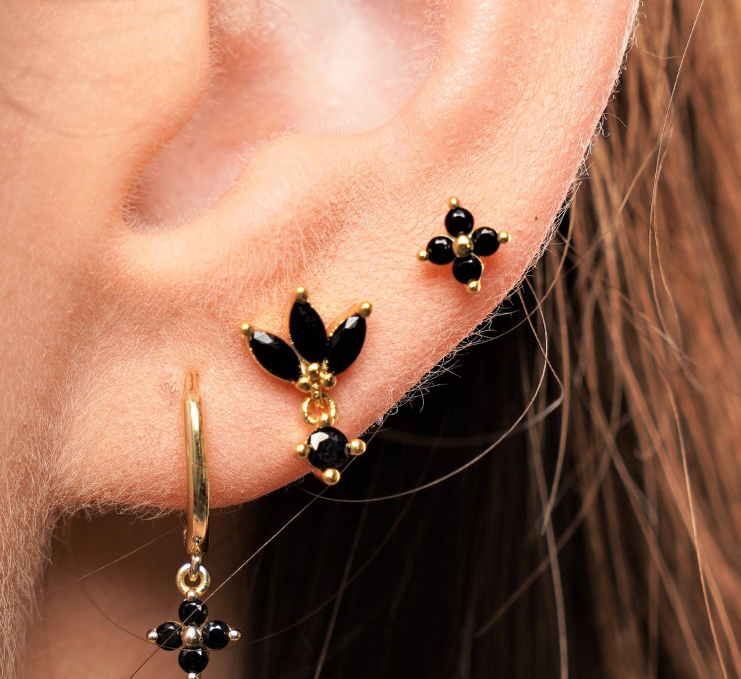 Black Earrings | Black Stud Earrings | Black Stud | Helix Studs | Tiny ...