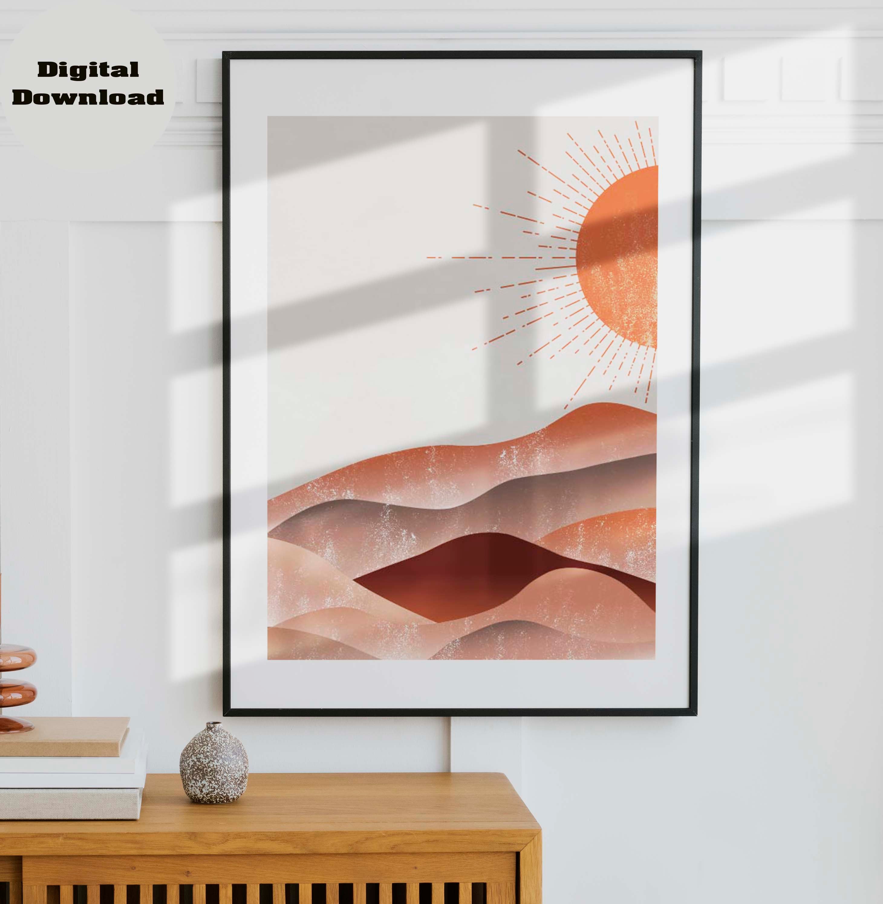 Sun and Moon Wall Art Set of 2, Boho Desert Poster, Day and Night ...