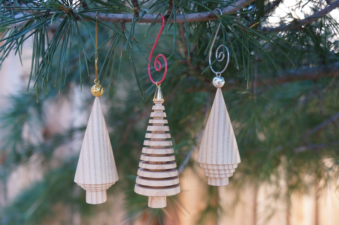 Hand Turned Wood Christmas Tree Ornaments Set of 3 - Etsy
