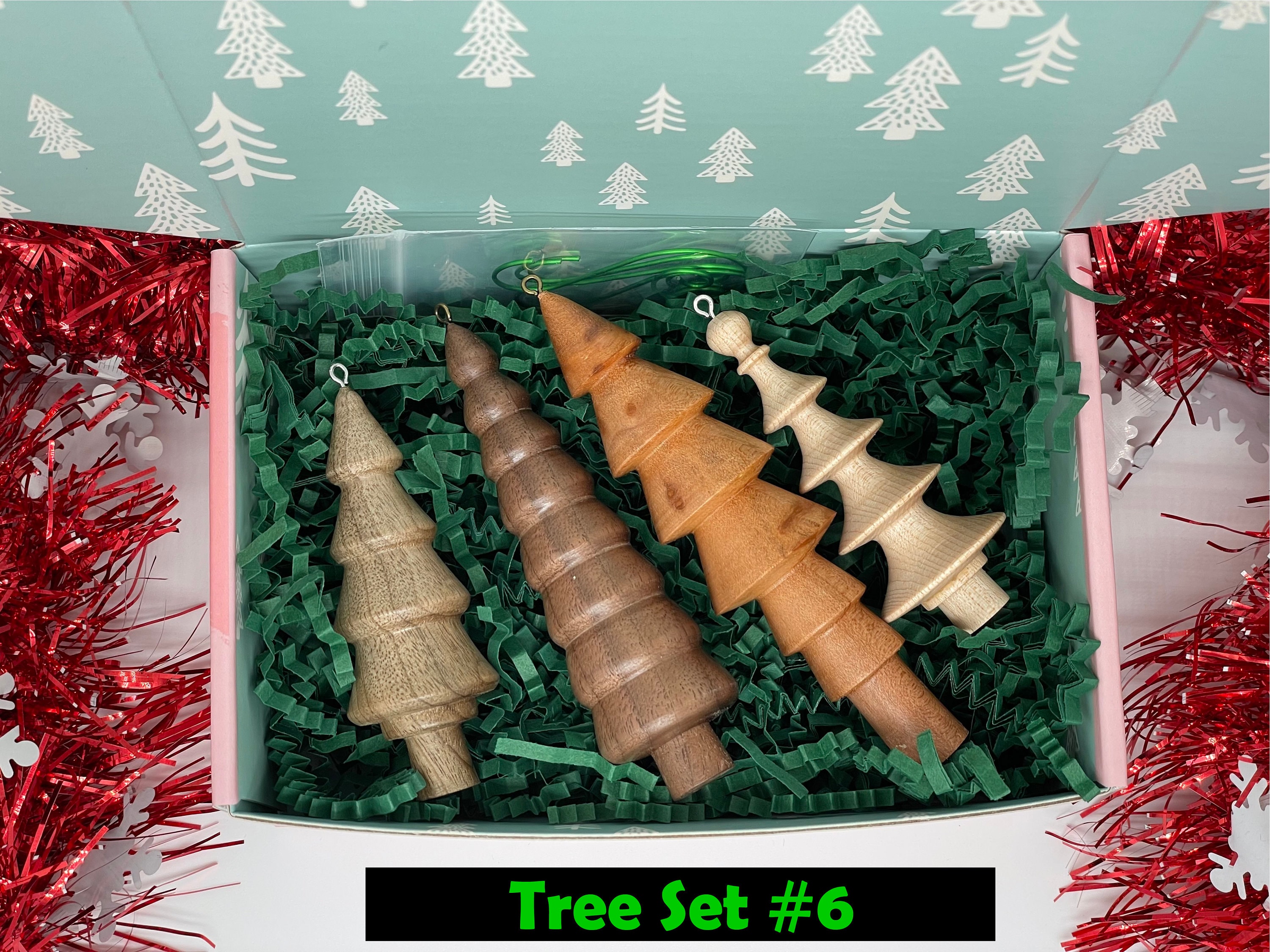 Hand Turned Christmas Tree Ornament Set of 4 Gift Box - Etsy