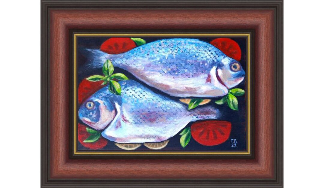 Fish Painting Art Food Original Fish Painting Kitchen Wall Art Acrylic ...