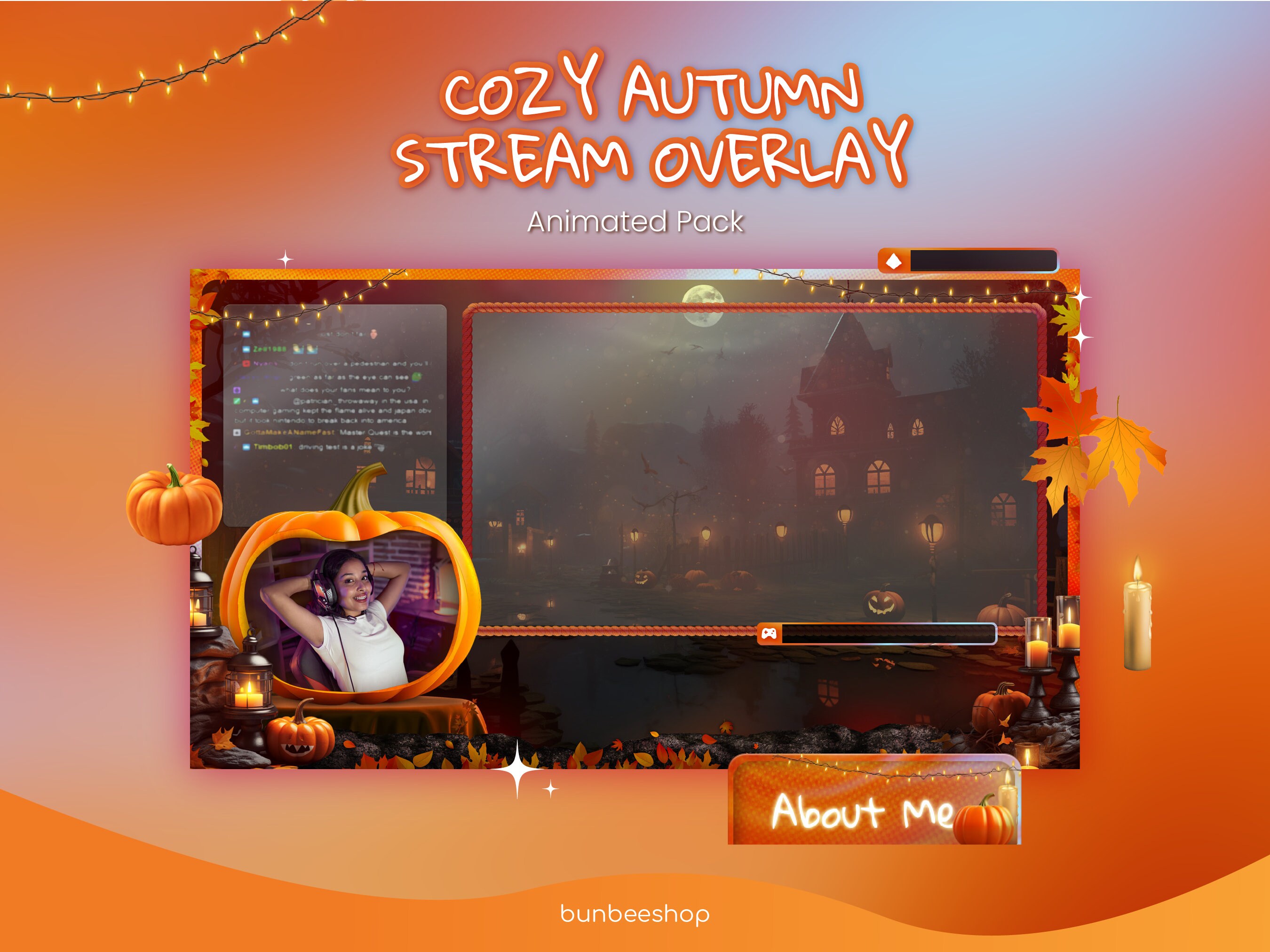 Autumn Pumpkin Twitch Overlay Stream Package - Cozy Halloween Fall ...