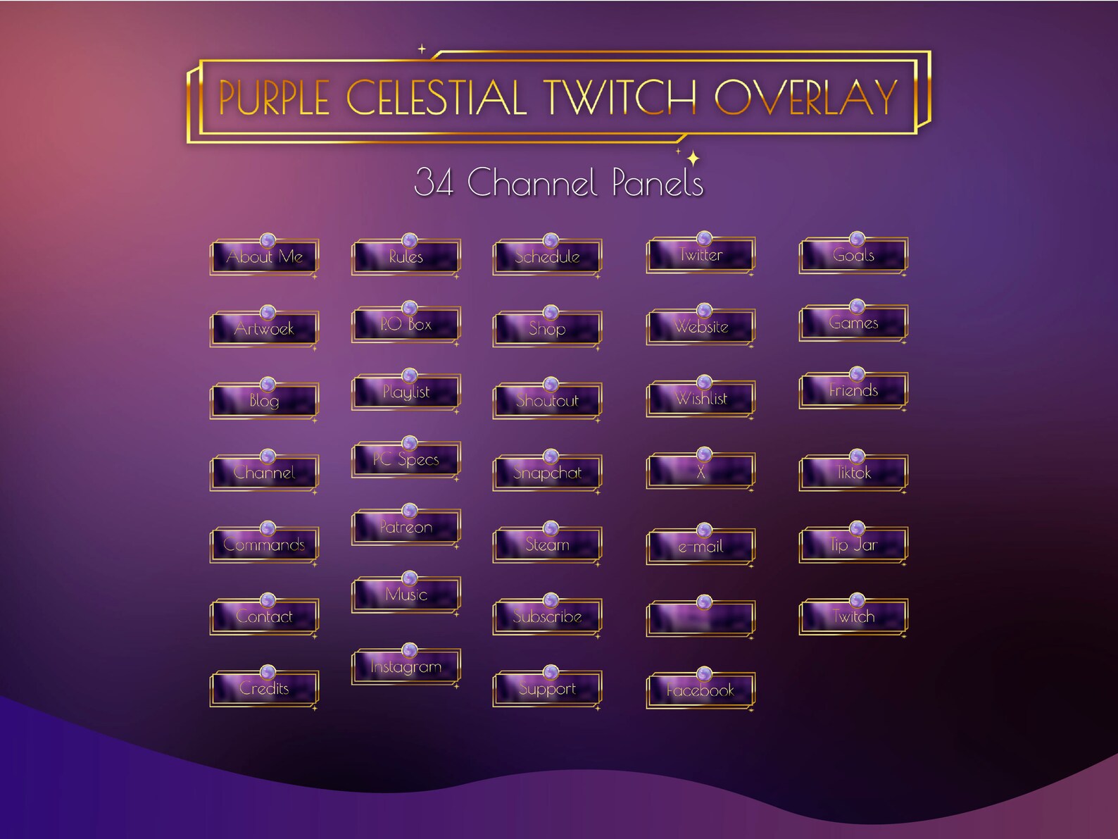 Purple Celestial Animated Twitch Overlay Stream Package Magical Stars ...