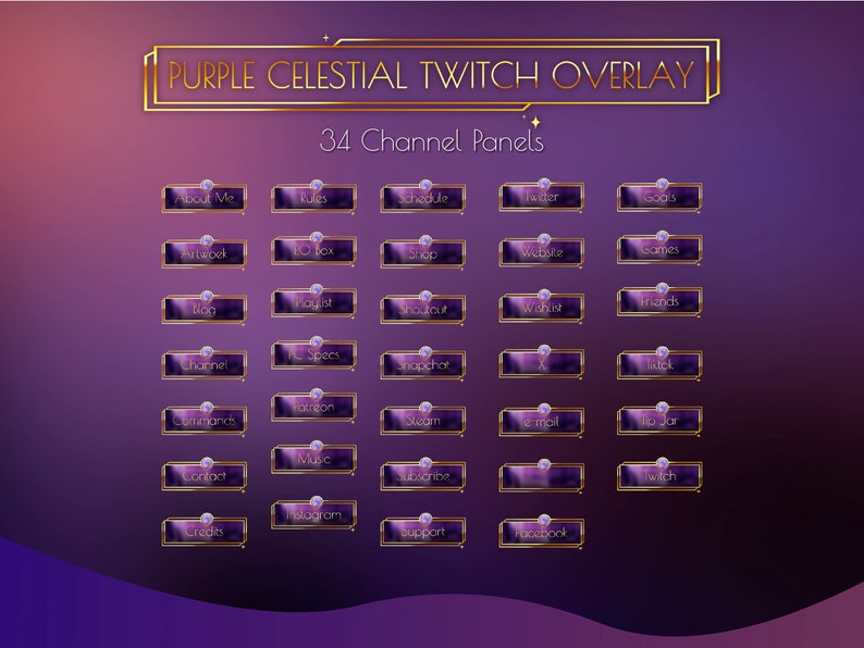 Purple Celestial Animated Twitch Overlay Stream Package Magical Stars ...