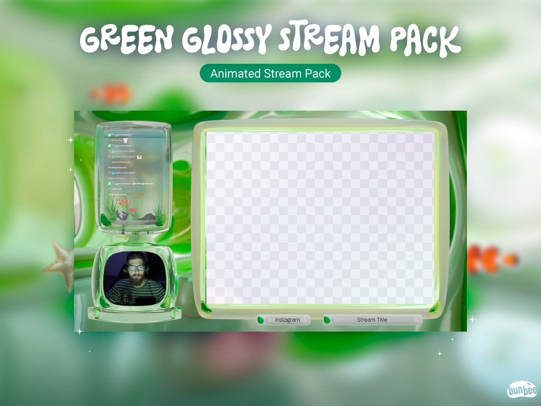 Animated Twitch Stream Package Green Glossy - Clean Minimalist Frutiger ...