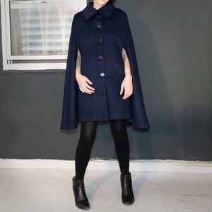 Navy Blue Wool Blend Cape - XS - S | Mod Style, Retro, Elegant Coat ...
