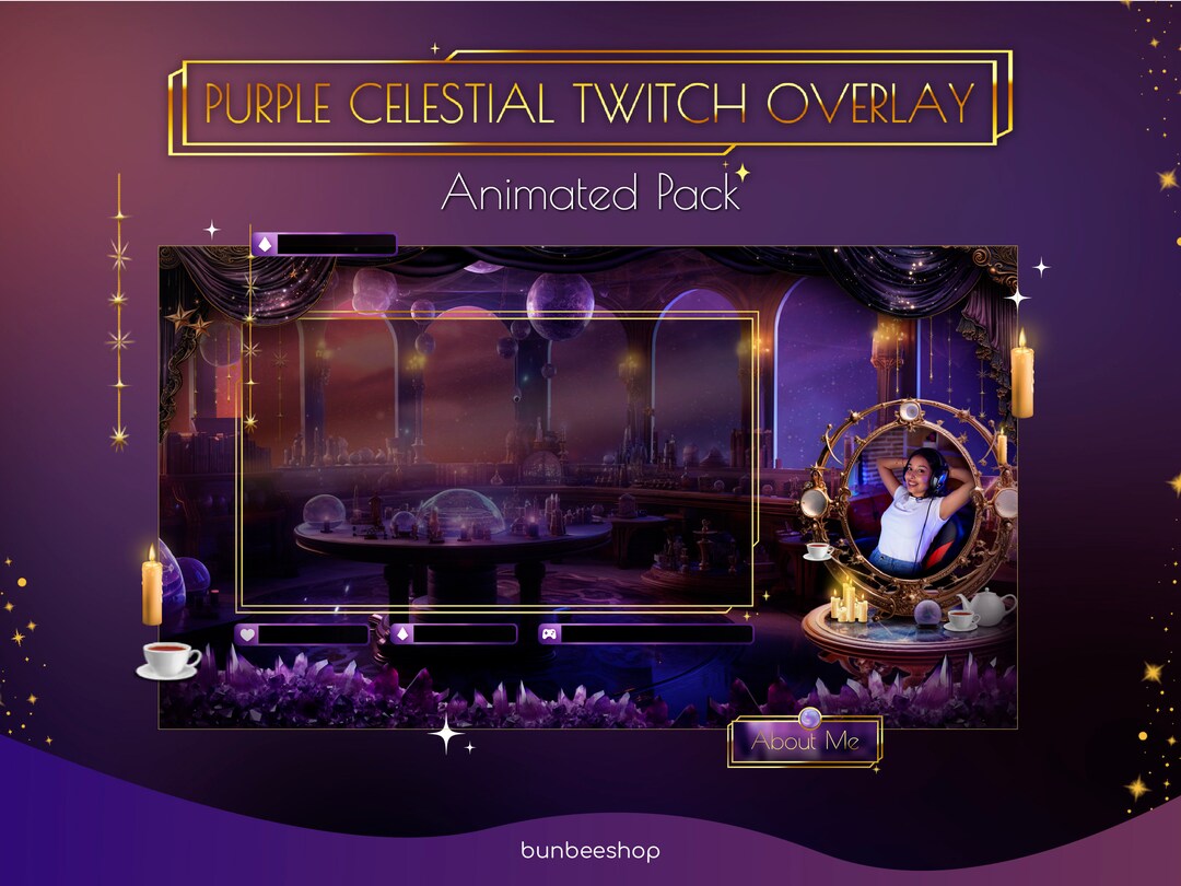 Purple Celestial Animated Twitch Overlay Stream Package - Magical Stars ...