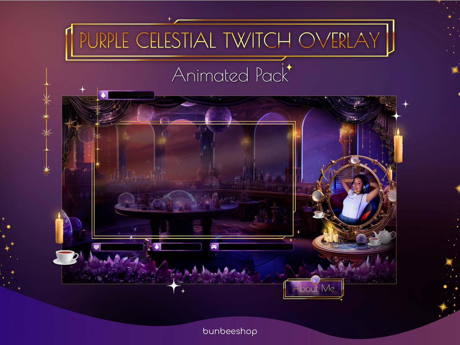 Purple Celestial Animated Twitch Overlay Stream Package Magical Stars ...