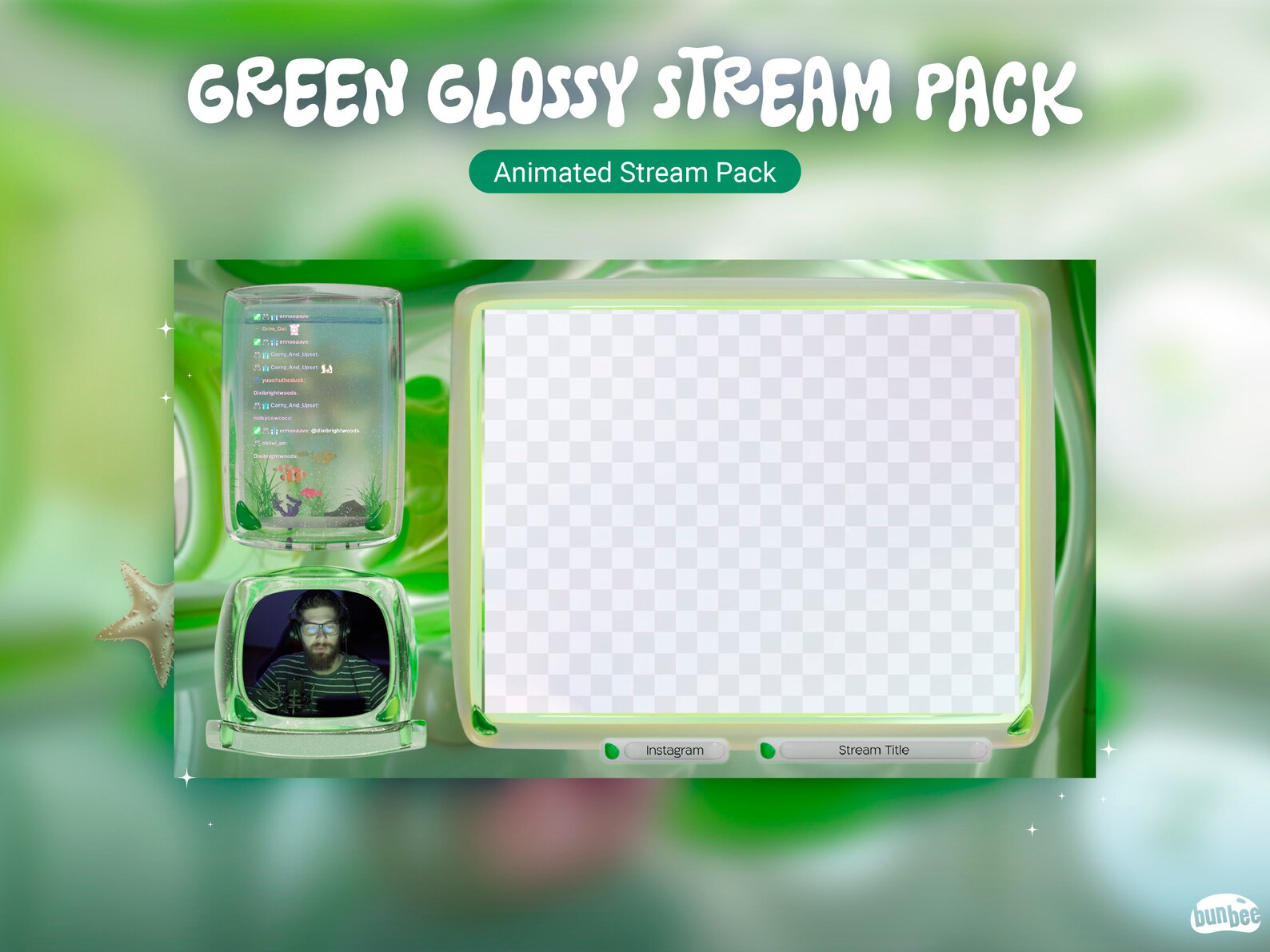 Animated Twitch Stream Package Green Glossy - Clean Minimalist Frutiger ...