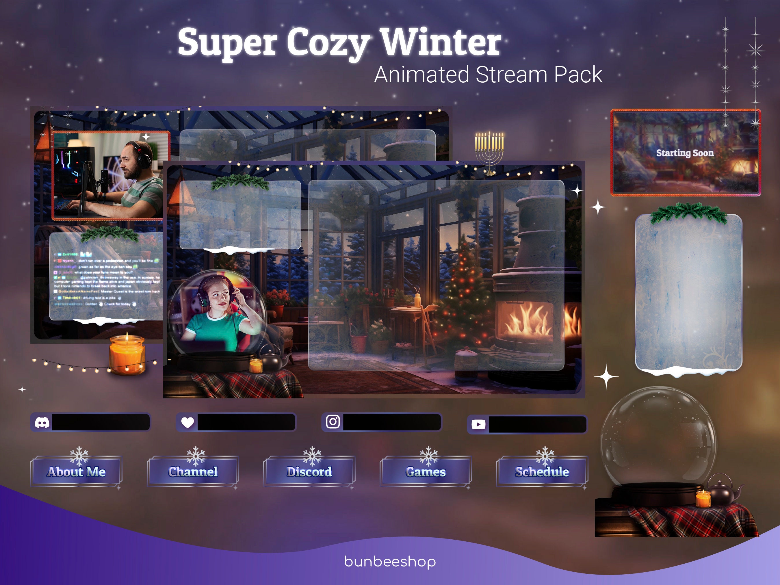 Cozy Winter Stream Pack Animated Twitch Overlay Stream Package Snowy ...