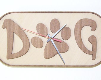Dog Bone Paw Print Wall Clock Pink White Wood Frame - Etsy