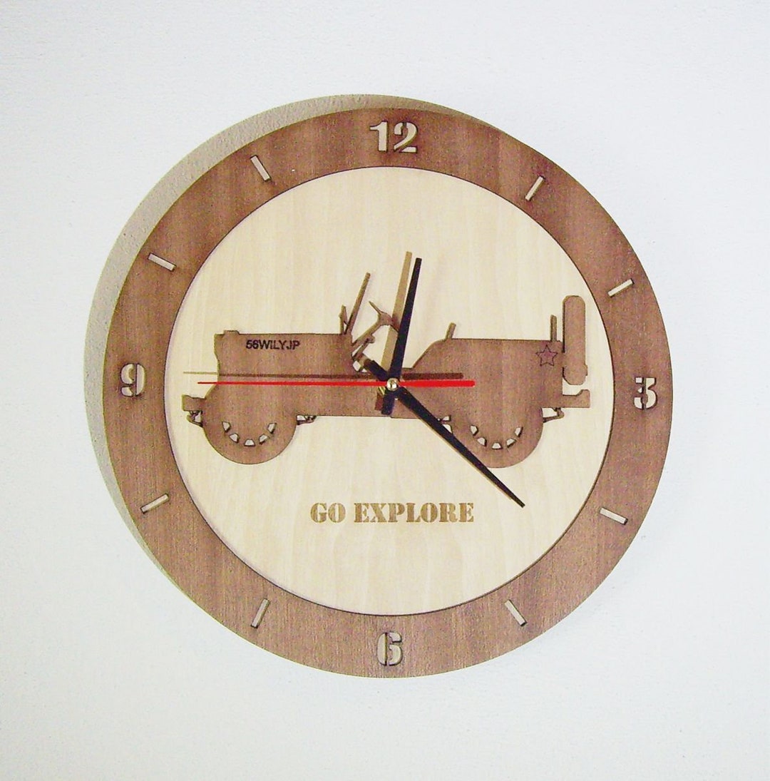 Wooden Wall Clock willy's Jeep Free Text Engraving Service - Etsy