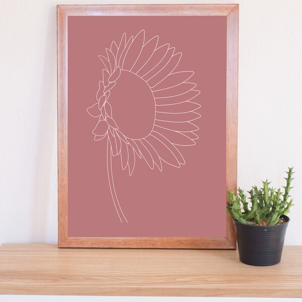 Sunflower Print Line Drawing - Etsy