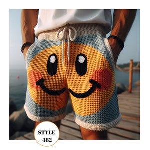 Summer Men's Shorts, Smiley Face Men's Shorts, Smile Face Crochet Short ...
