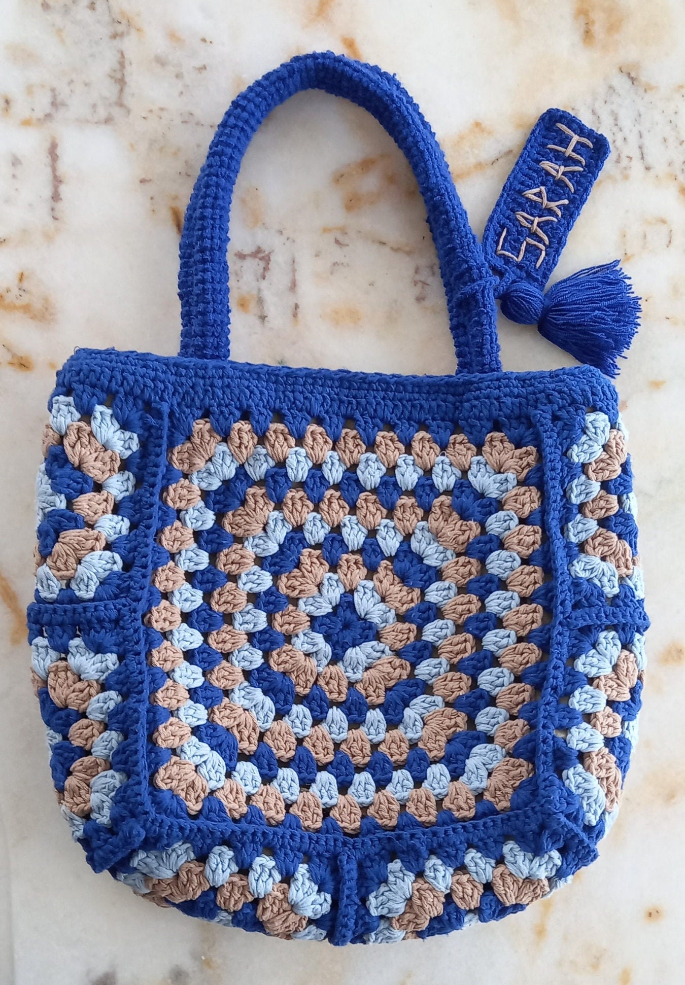 Crochet Bag Crochet Tote Bag for Women Brown/navy Blue - Etsy