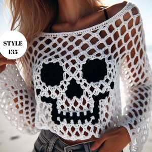 Skeleton Sweater Crochet for Women, Filet Crochet Tops Women, Gothic ...