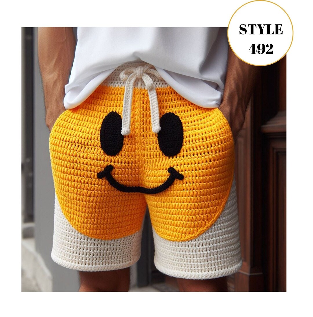 Summer Men's Shorts, Smiley Face Men's Shorts, Smile Face Crochet Short ...