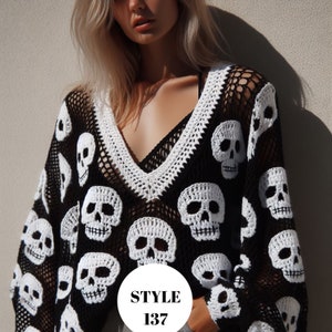 Skeleton Sweater Crochet for Women, Filet Crochet Tops Women, Gothic ...