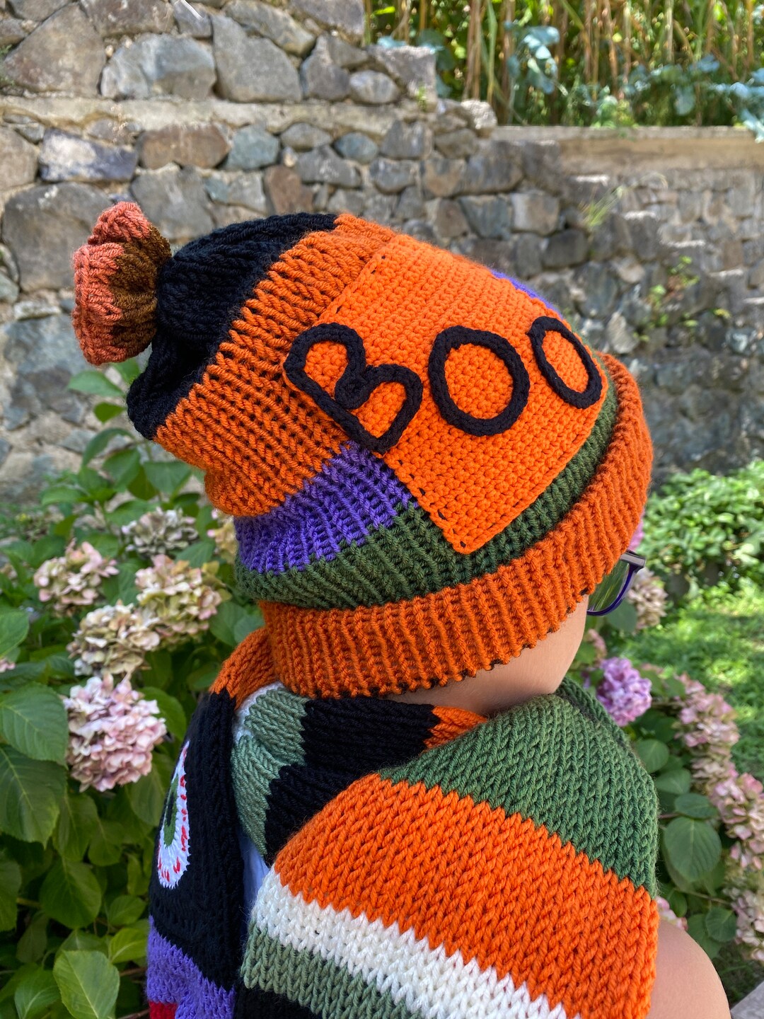 Halloween Knit Scarf & Hat, BOO Hat for Women/men, Candy and Eye Style ...