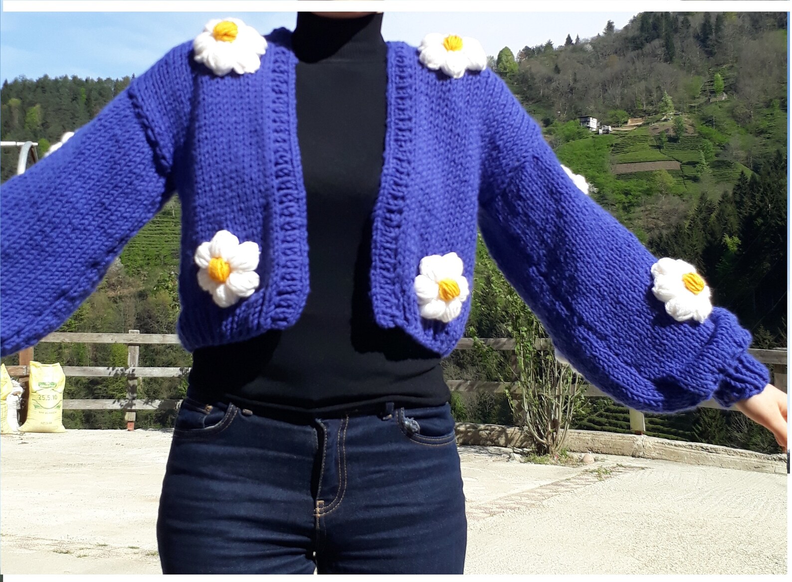 Blue Cardigan for Woman, Hand Knit Jacket Women, Chunky Cardigan ...