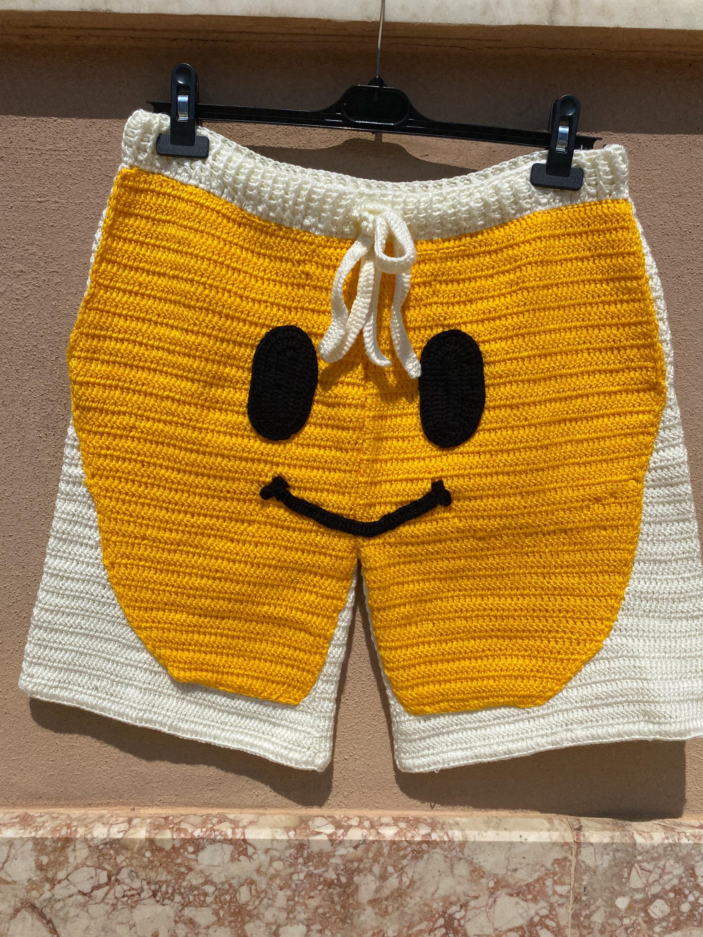 Summer Men's Shorts, Smiley Face Men's Shorts, Smile Face Crochet Short ...