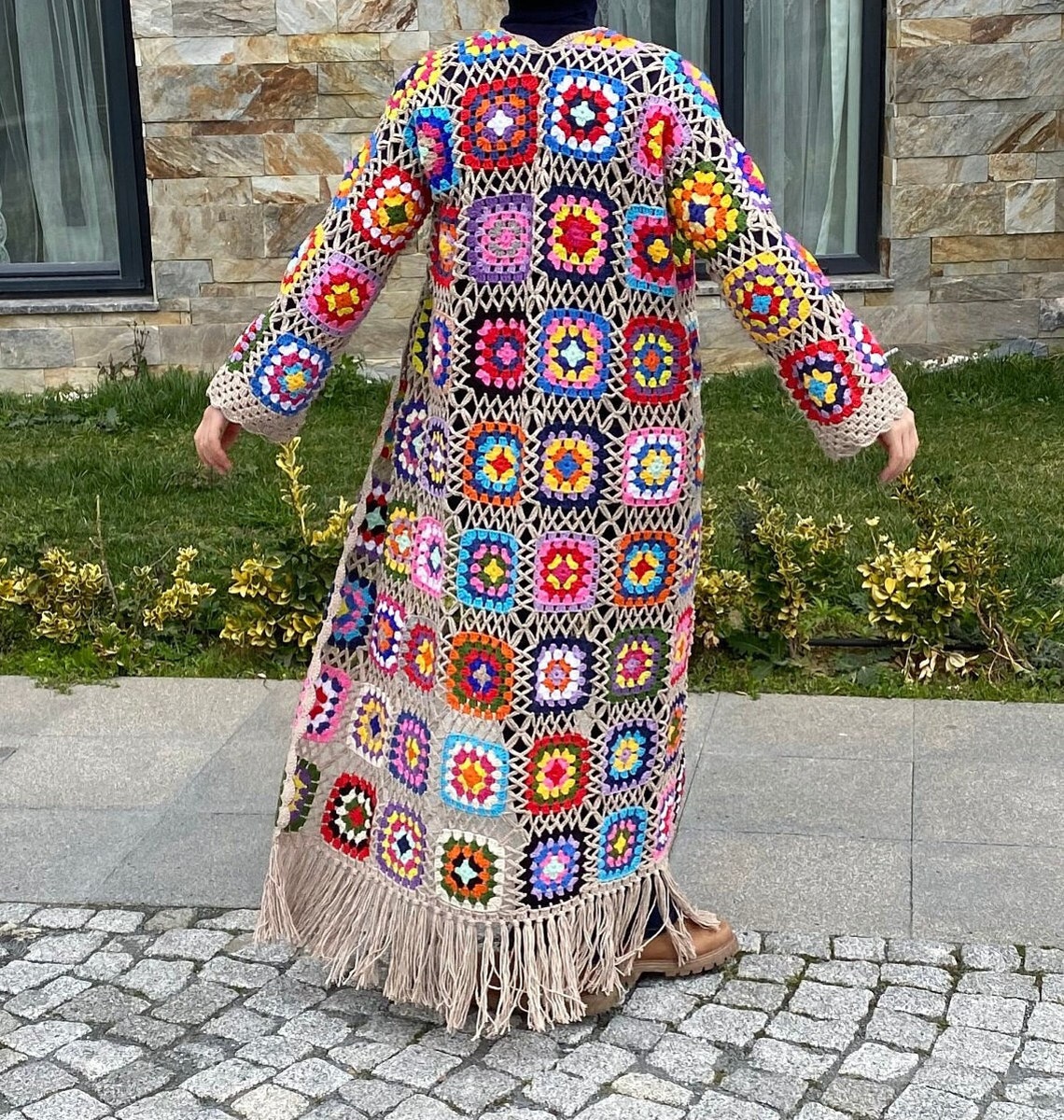 Crochet Cardigan Granny Square Boho Crochet Long Cardigan - Etsy