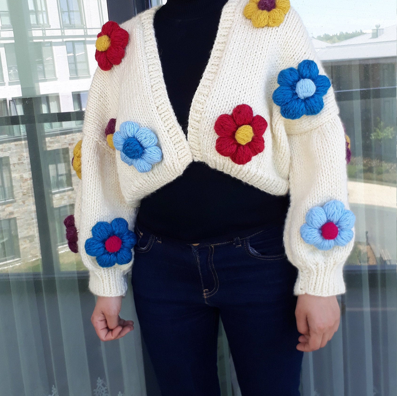 Daisy Cardigan for Woman Flower Cardigan Multicolor Hand - Etsy