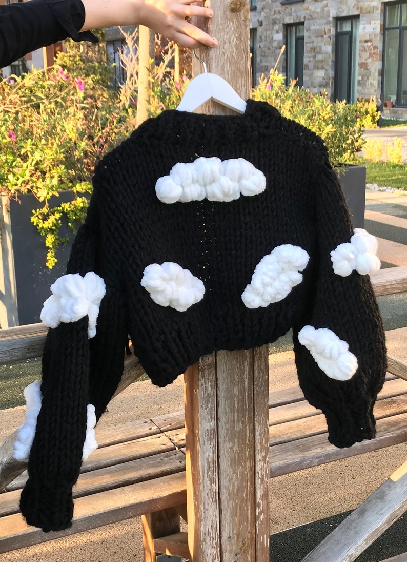 Cloud Knit Cardigan 3D Fluffy Clouds Black Chunky Cardigan - Etsy