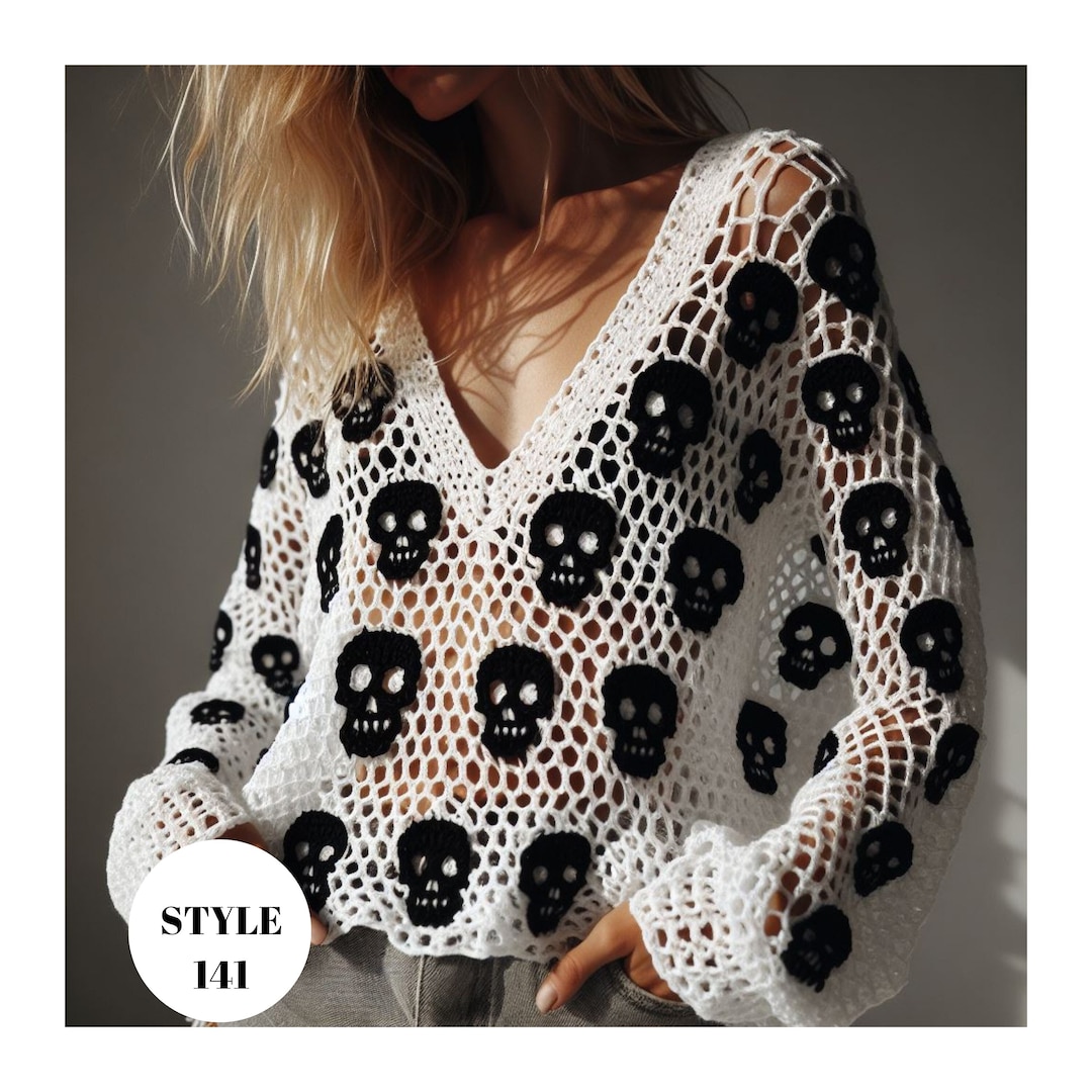 Skeleton Sweater Crochet for Women, Filet Crochet Tops Women, Gothic ...