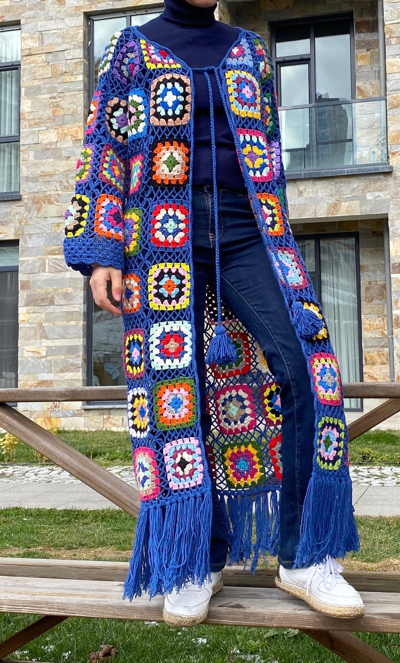 Crochet Cardigan Granny Square Boho Crochet Long Cardigan - Etsy