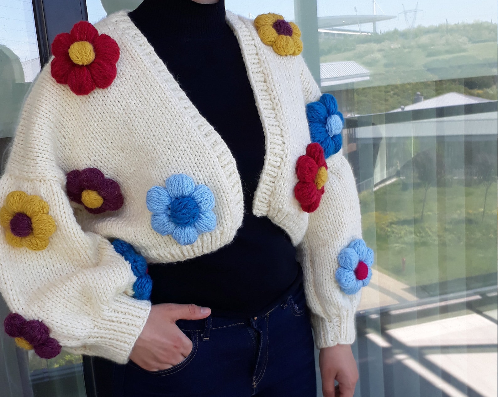 Daisy Cardigan for Woman Flower Cardigan Multicolor Hand - Etsy