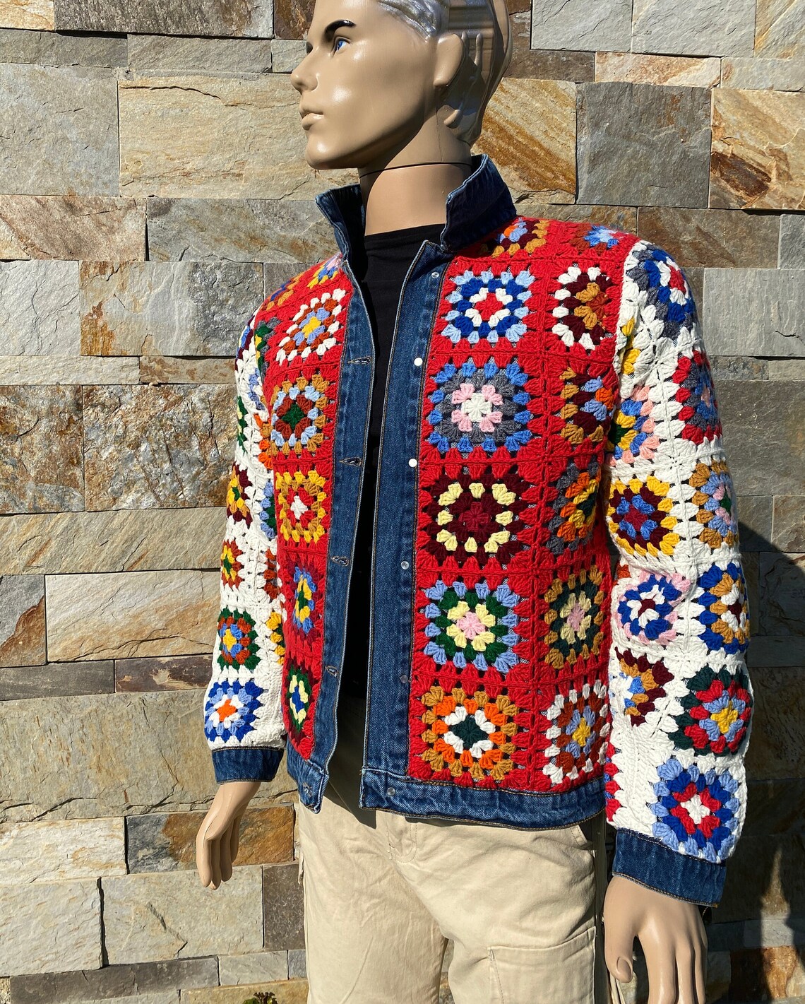 Crochet Denim Jacket, Reversible Jean Jacket for Mens Women, Handmade ...