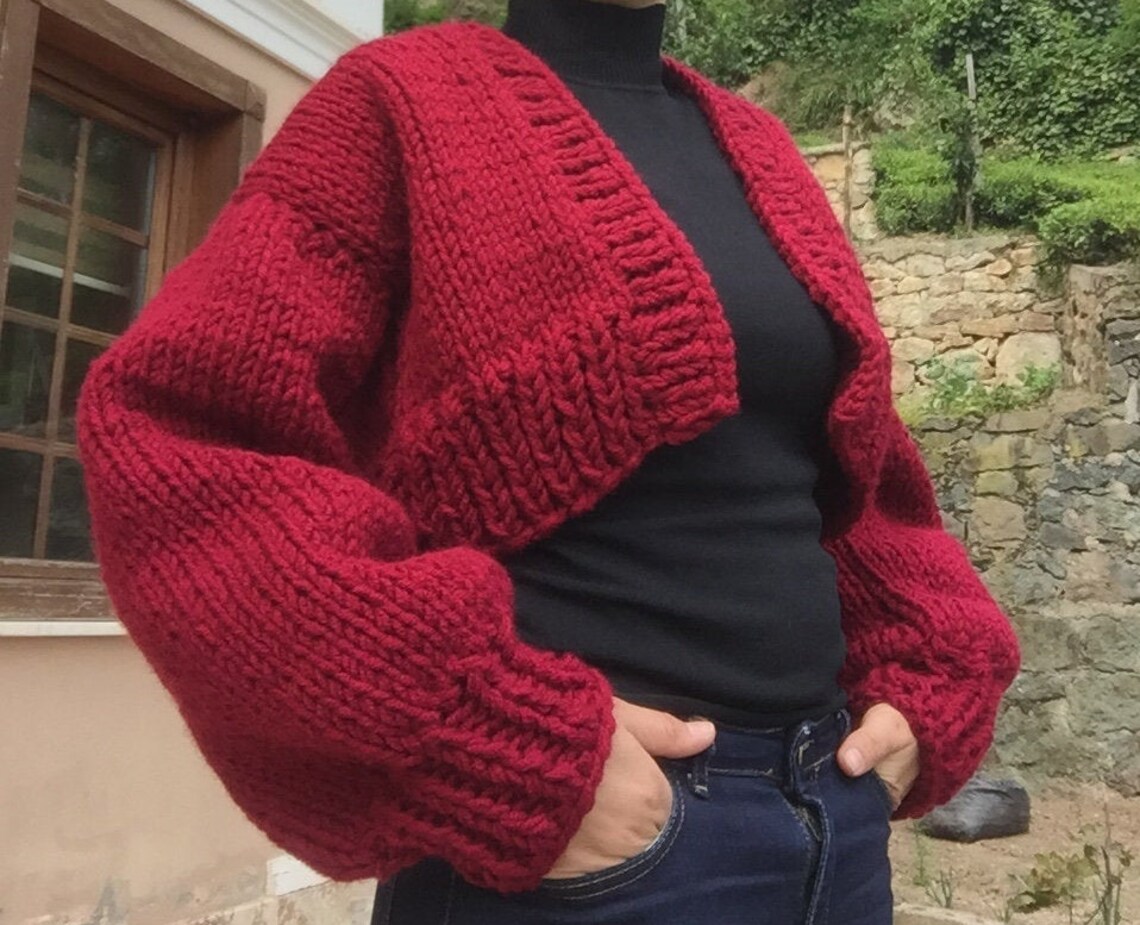 Red Chunky Cardigan for Women, Maroon Hand Knit Jacket Women, Chunky ...
