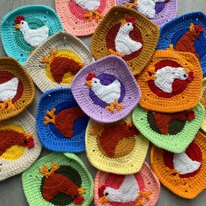 Cockerel Granny Squares, Chicken Set of Crocheted Squares, Finished ...